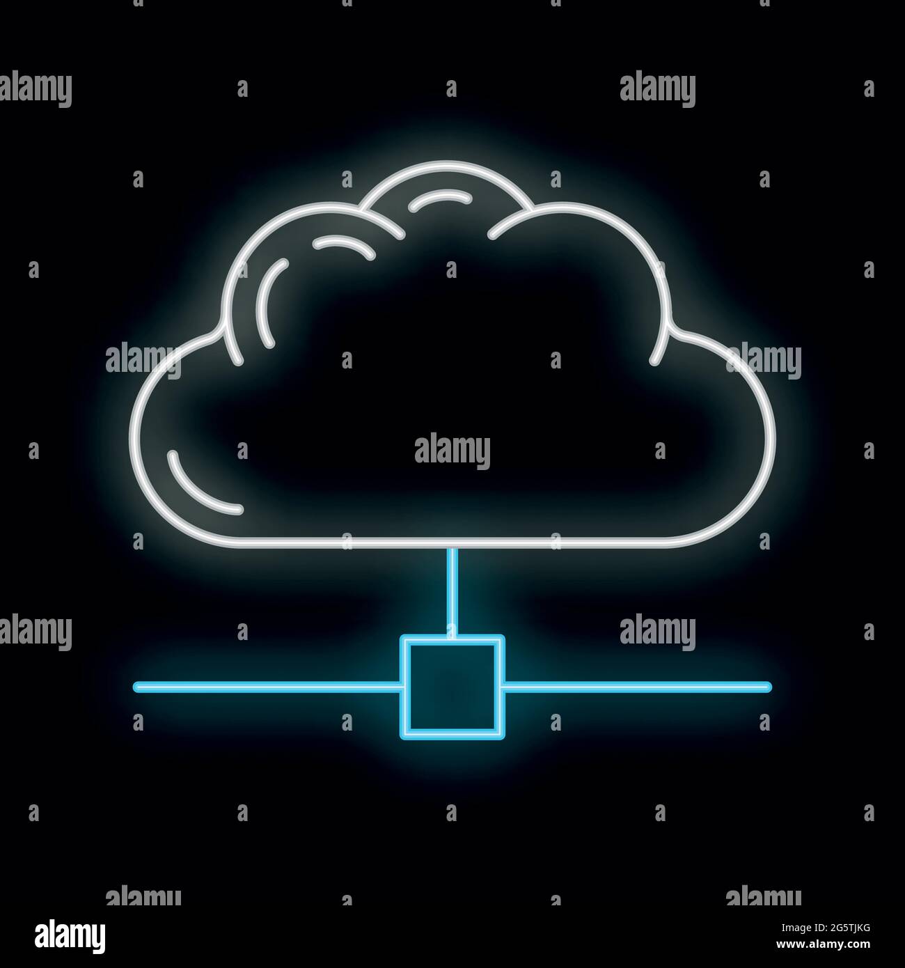 Data exchange cloud icon glow neon style, remote info storage, database ...