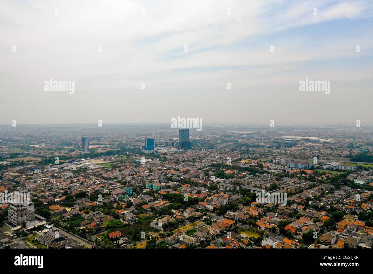 Aerial cityscape modern city Surabaya with skyscrapers, buildings and ...