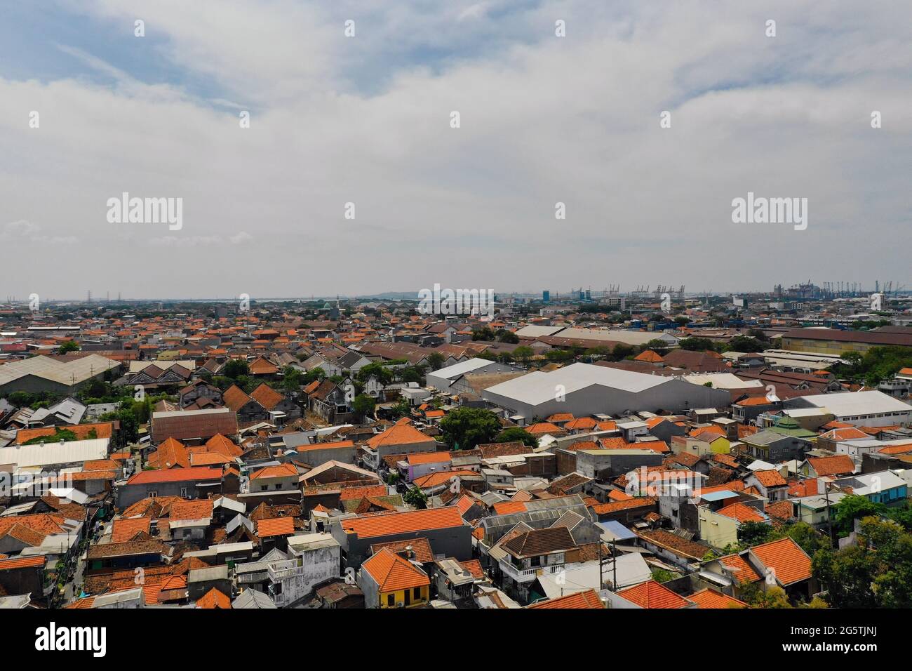 Aerial cityscape densely built asian city. urban environment in asia ...