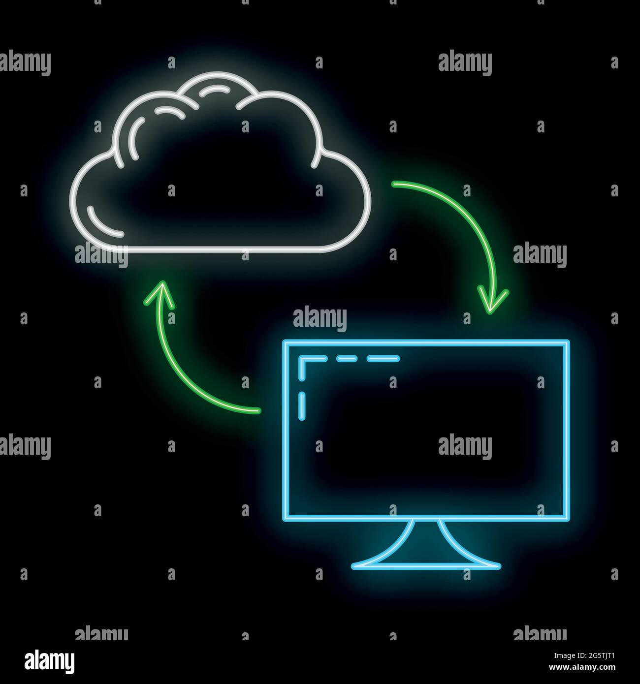 Data exchange cloud icon glow neon style, remote info storage, database ...