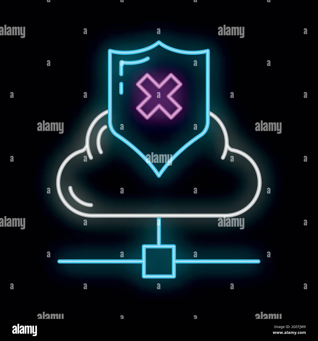 Data exchange cloud icon glow neon style, remote info storage, database ...
