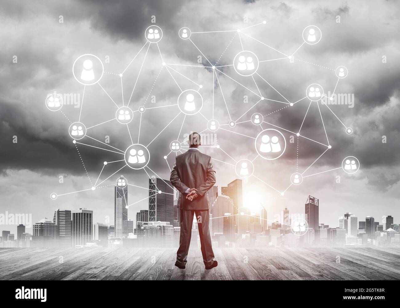 Social connection concept drawn on screen as symbol for teamwork and ...