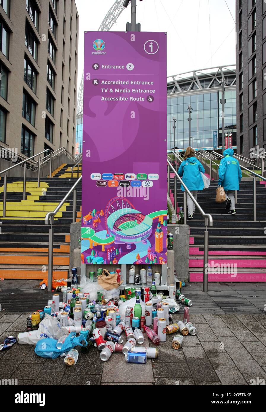 London, UK. 29th June, 2021. Bags of beer cans and rubbish left by ...