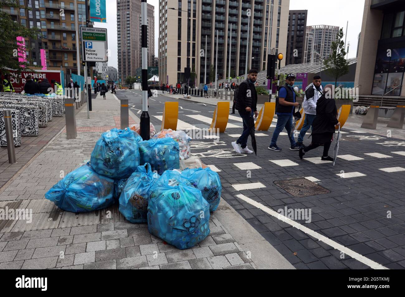 London, UK. 29th June, 2021. Bags of beer cans and rubbish left by ...
