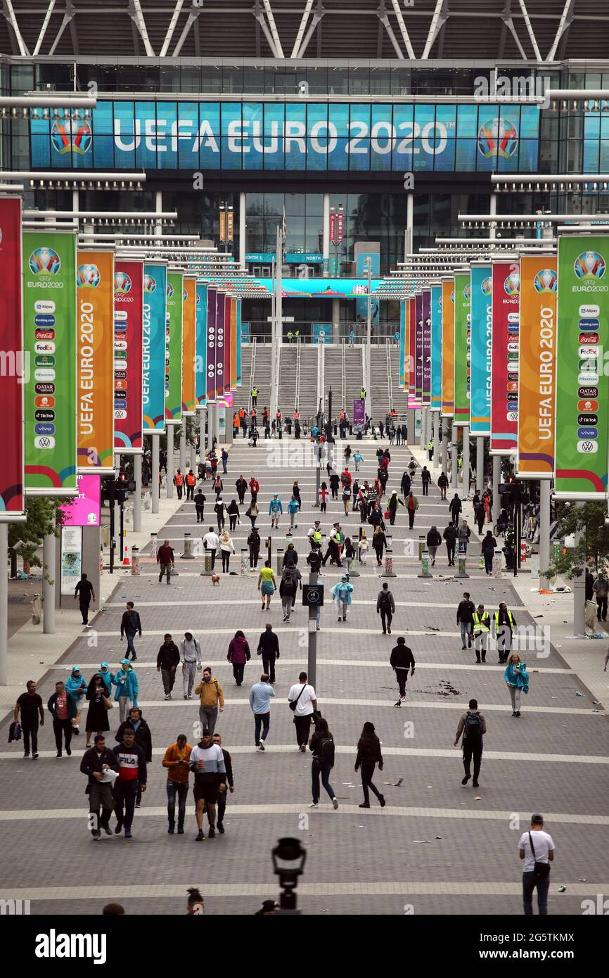 London, UK. 29th June, 2021. Football fans on Wembley Way during the ...