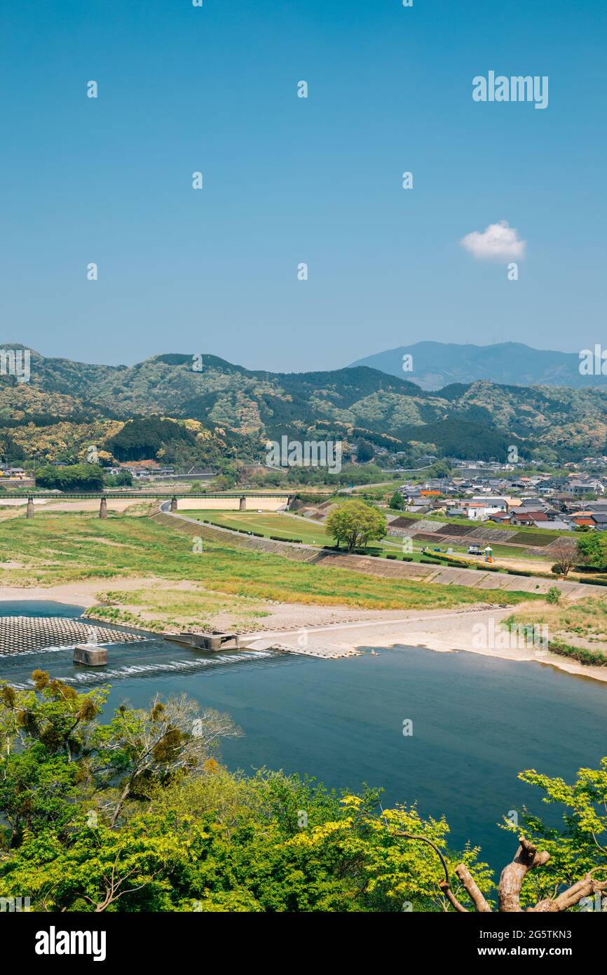 View of Ozu village and Hijikawa river in Ehime, Shikoku, Japan Stock ...