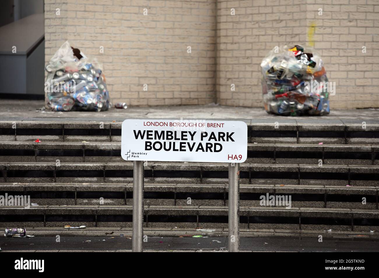 London, UK. 29th June, 2021. Bags of beer cans and rubbish left by ...
