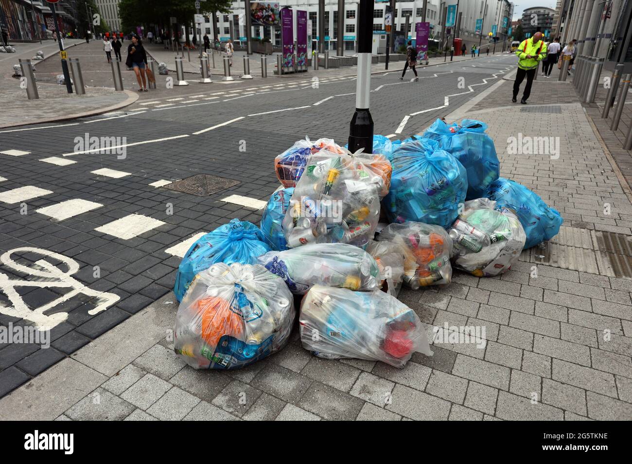 London, UK. 29th June, 2021. Bags of beer cans and rubbish left by ...