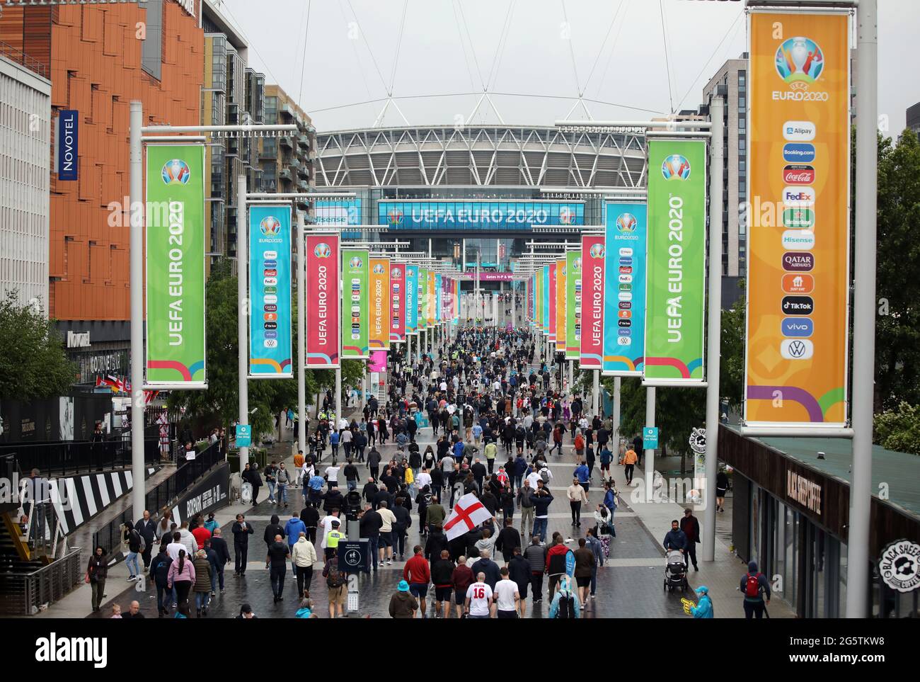 London, UK. 29th June, 2021. Football fans on Wembley Way before the ...