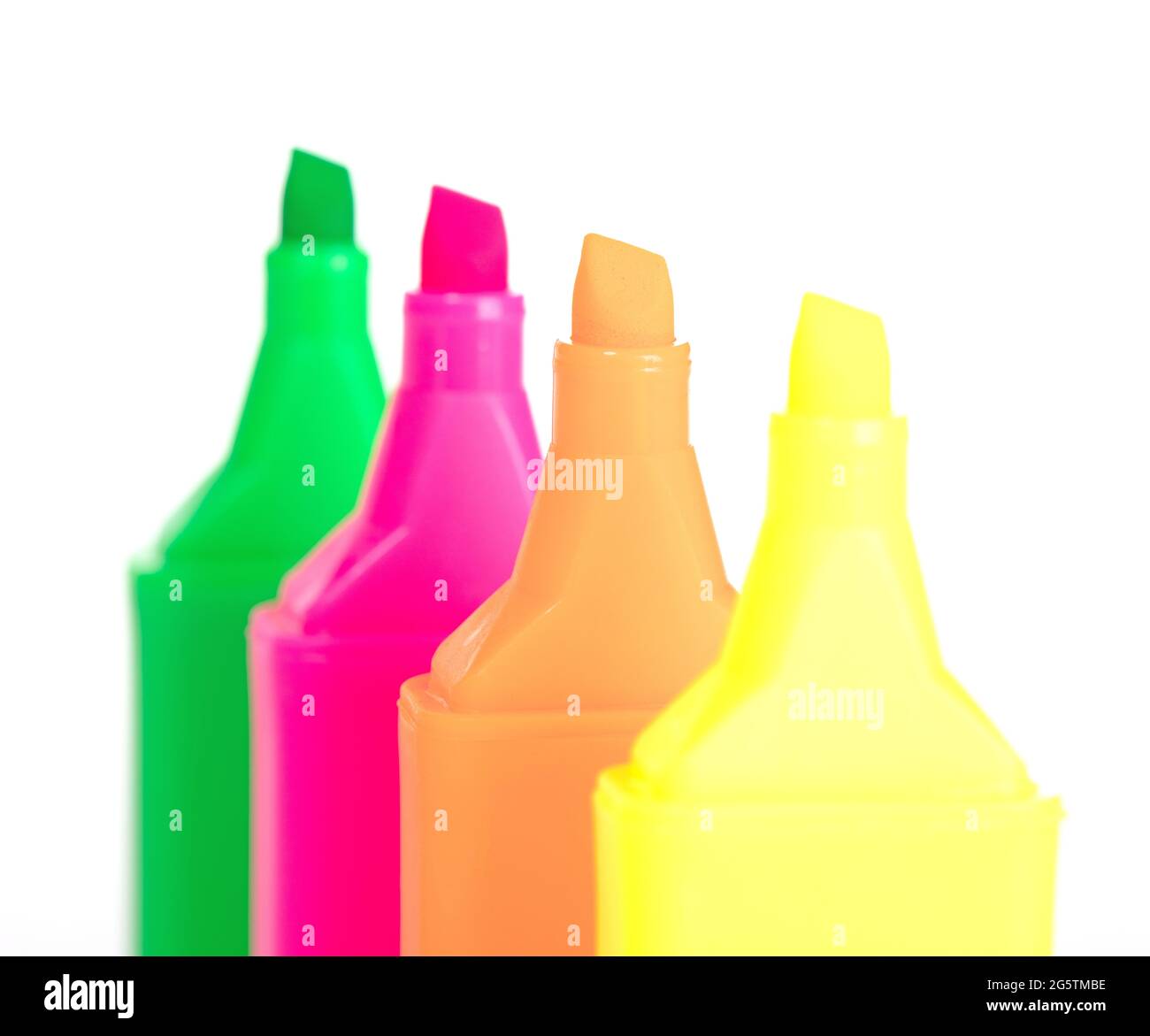 Colorful highlighter markers in various colors isolated over a white ...