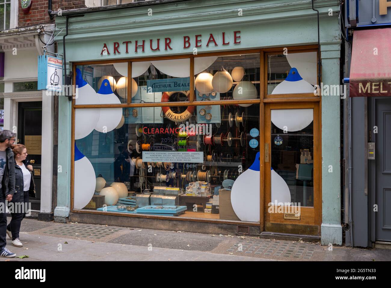 London. UK- 06.27.2021: the shop sign and frontage of Arthur Beal shop ...