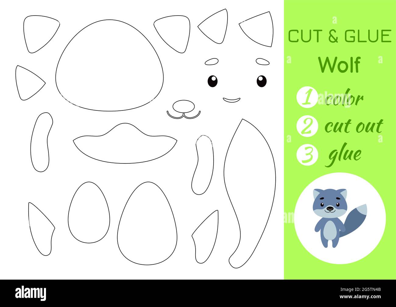 Color, cut and glue paper little wolf. Cut and paste crafts activity ...