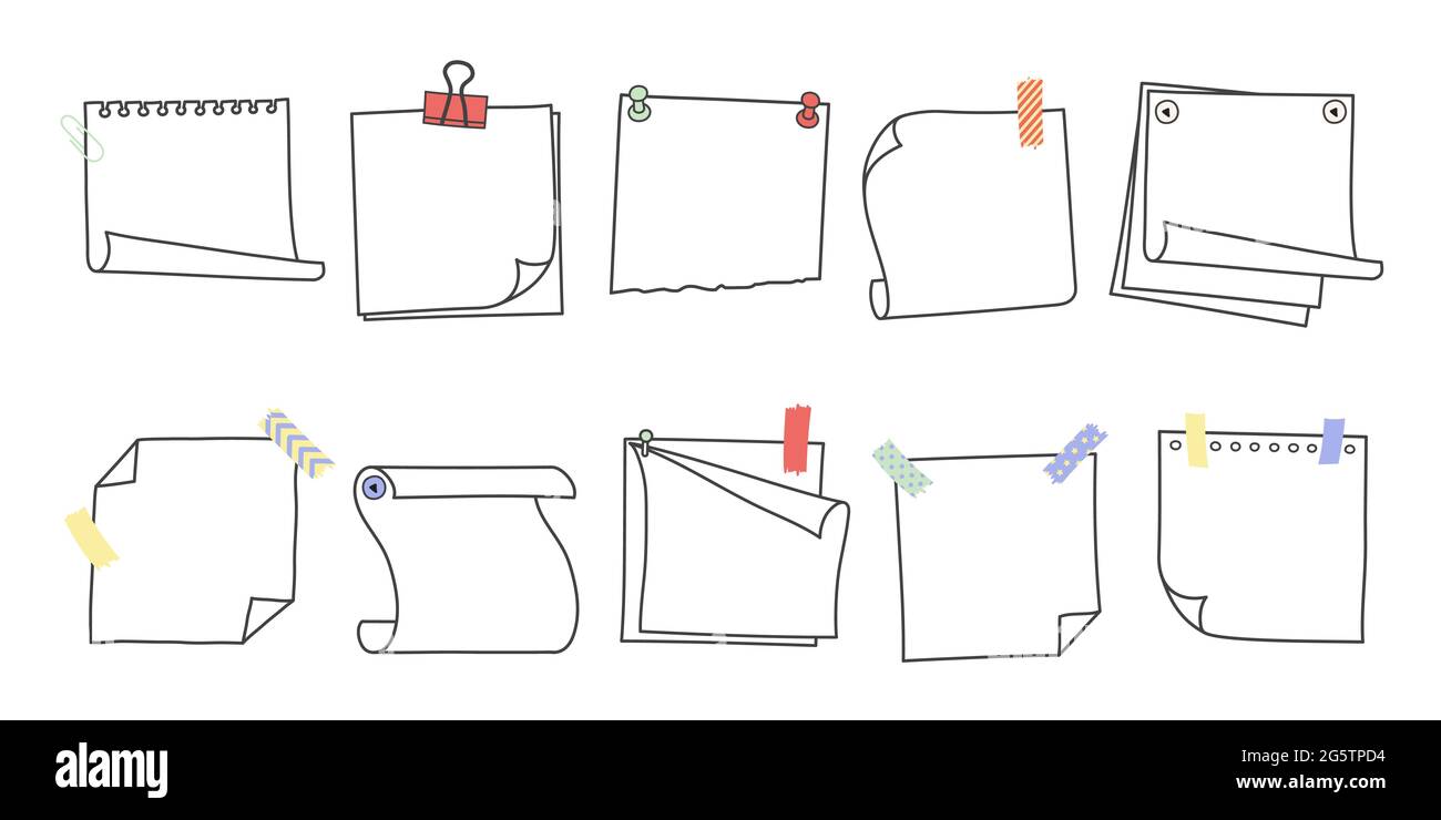 Doodle hand drawn memo notes and reminders vector illustration set ...