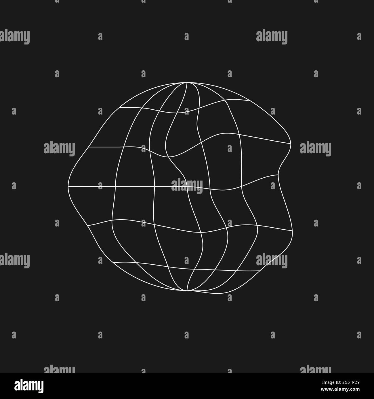 Digital retro cyber planet design element with liquid, glitch effect. Retrofuturistic shape ...