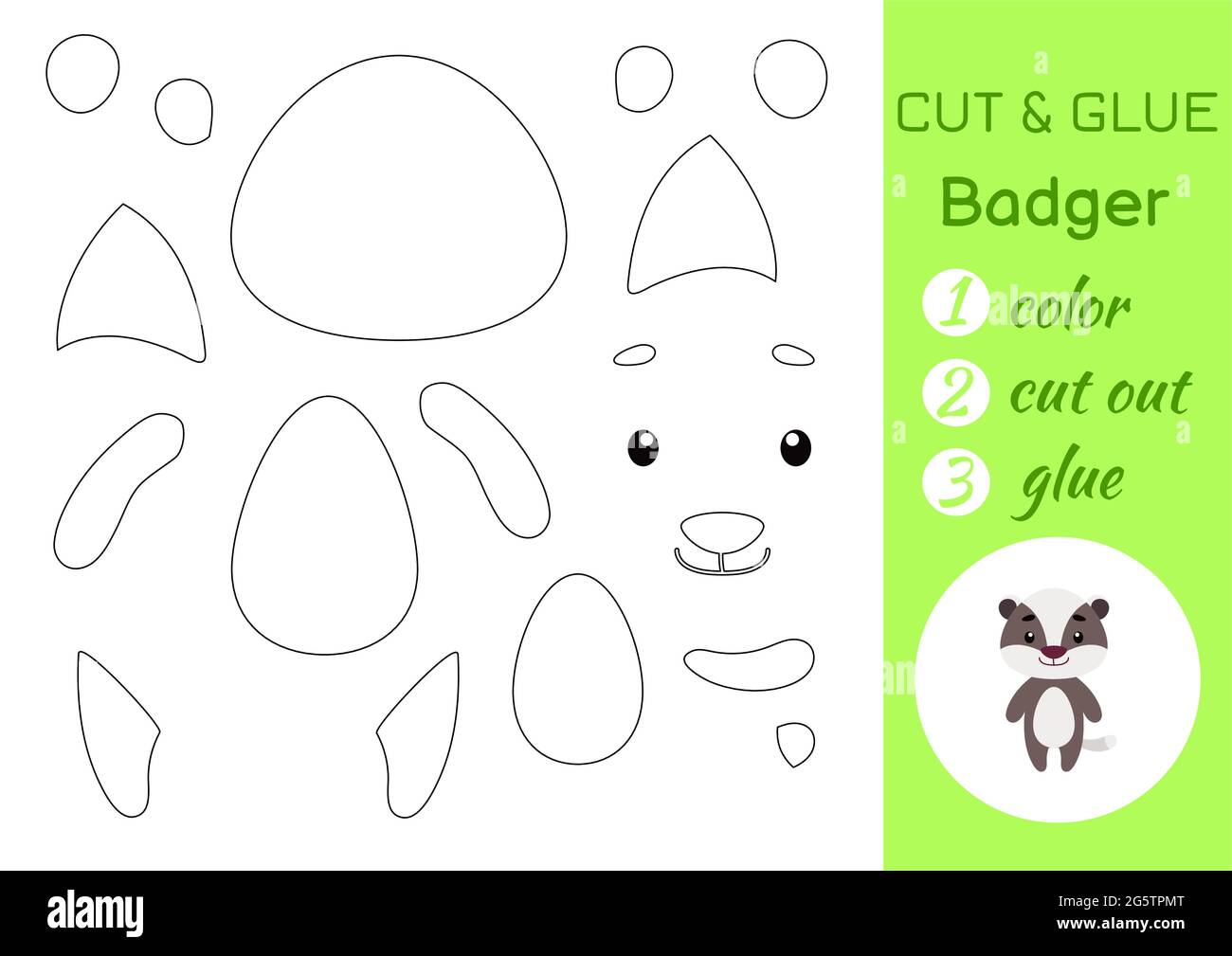 Color, cut and glue paper little badger. Cut and paste crafts activity ...