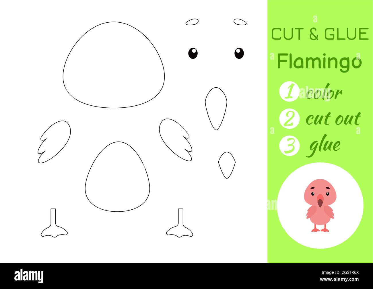 Color, cut and glue paper little flamingo. Cut and paste crafts ...