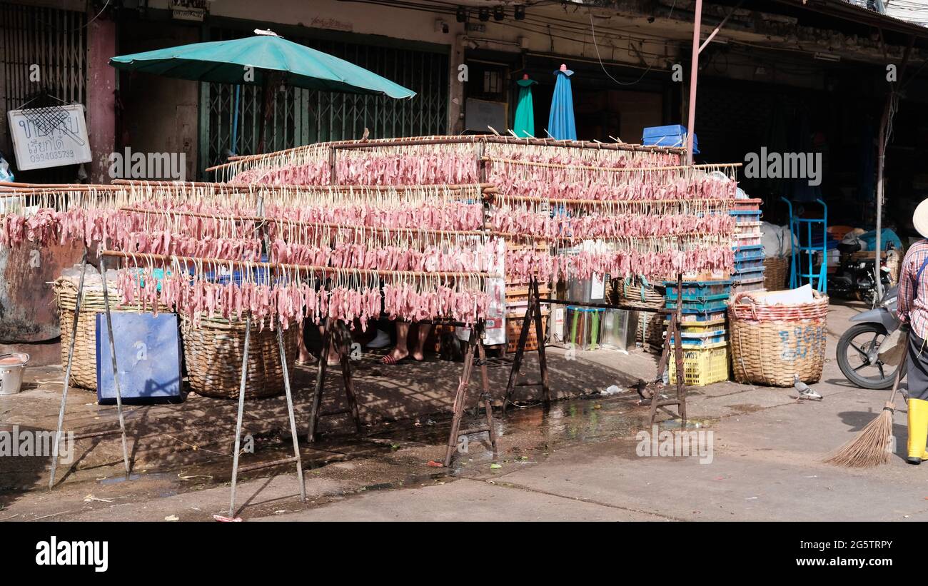 Sun Drying Meat in a Natural State Klong Toey Market Wholesale Wet ...