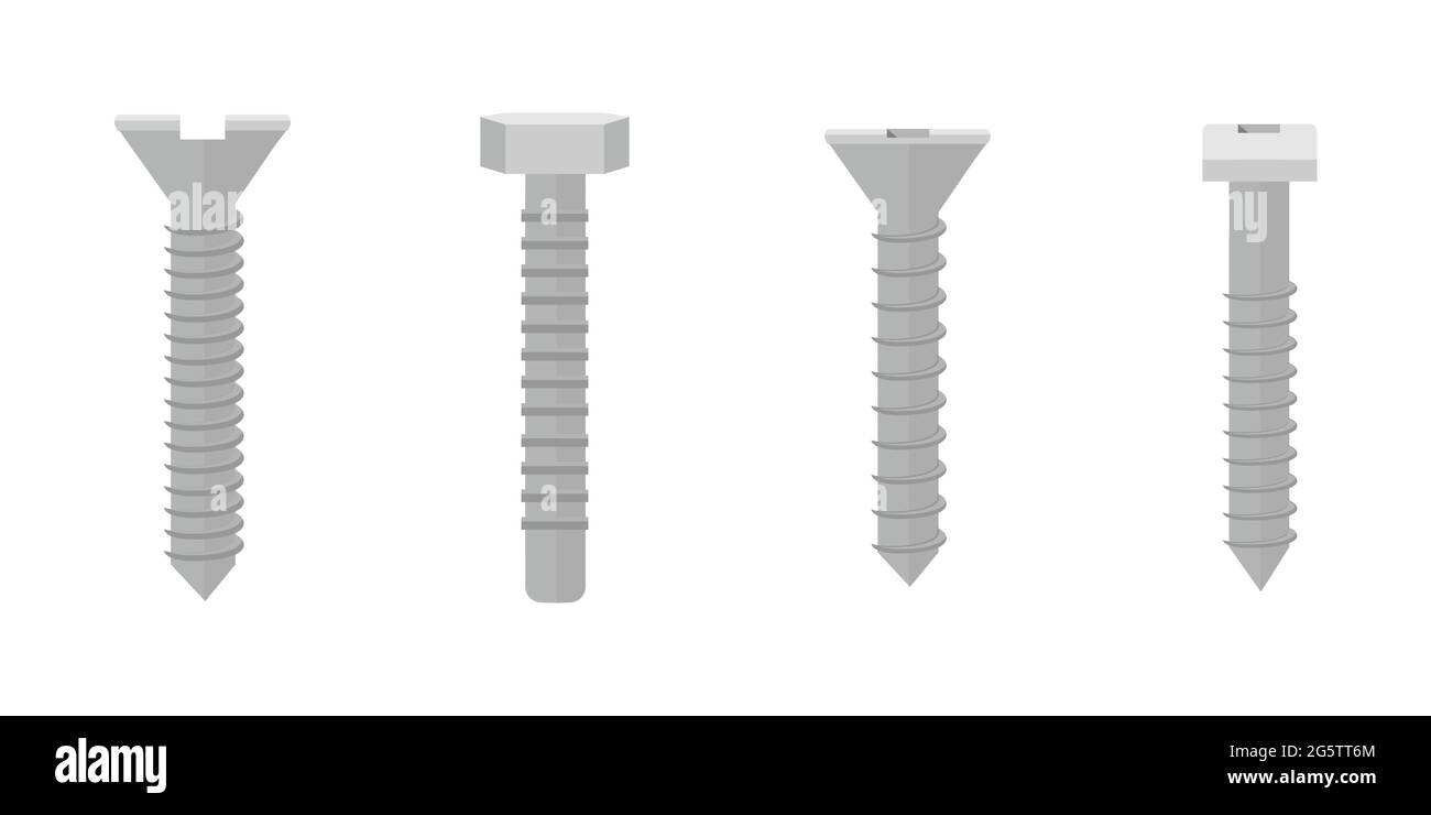 Flat screws and bolts icon set, collection . Vector illustration of ...
