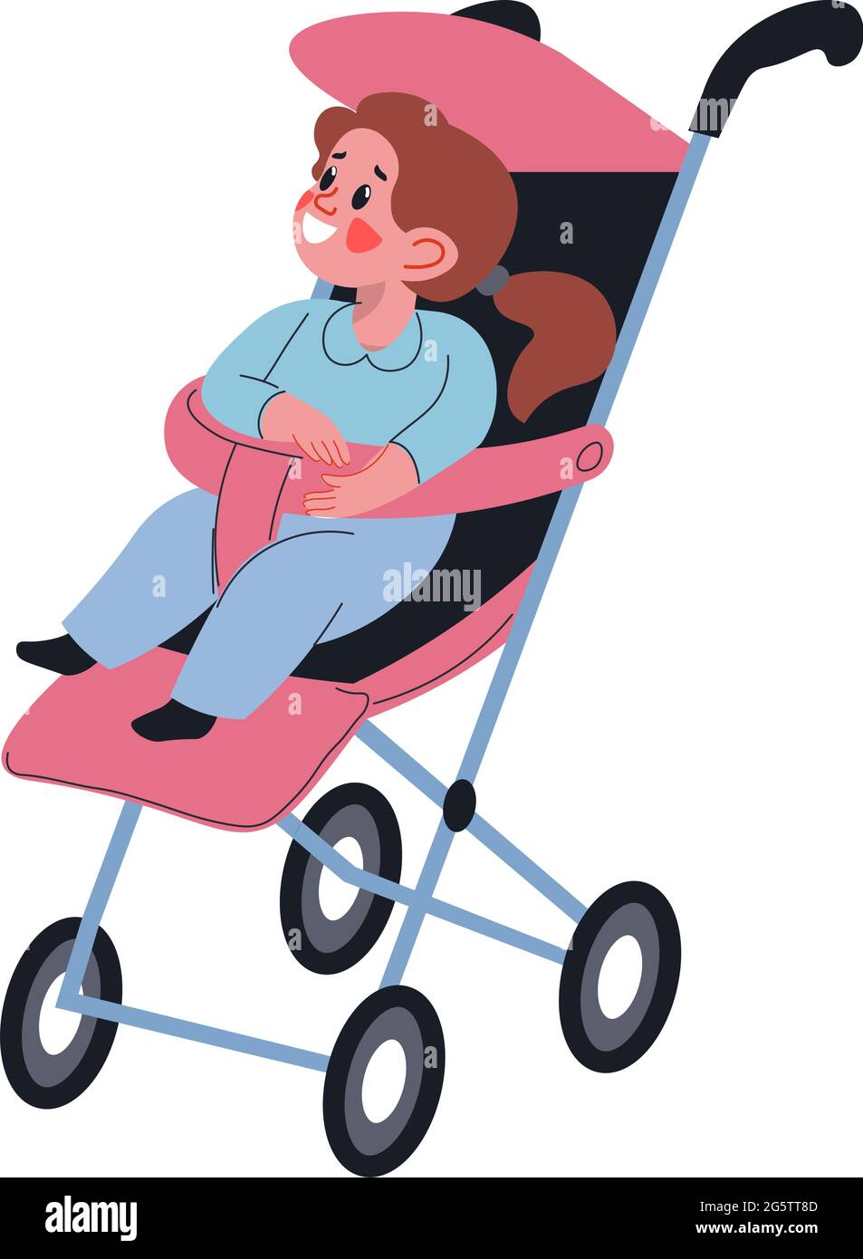 Toddler girl sitting in buggy, small kid in pram Stock Vector Image ...