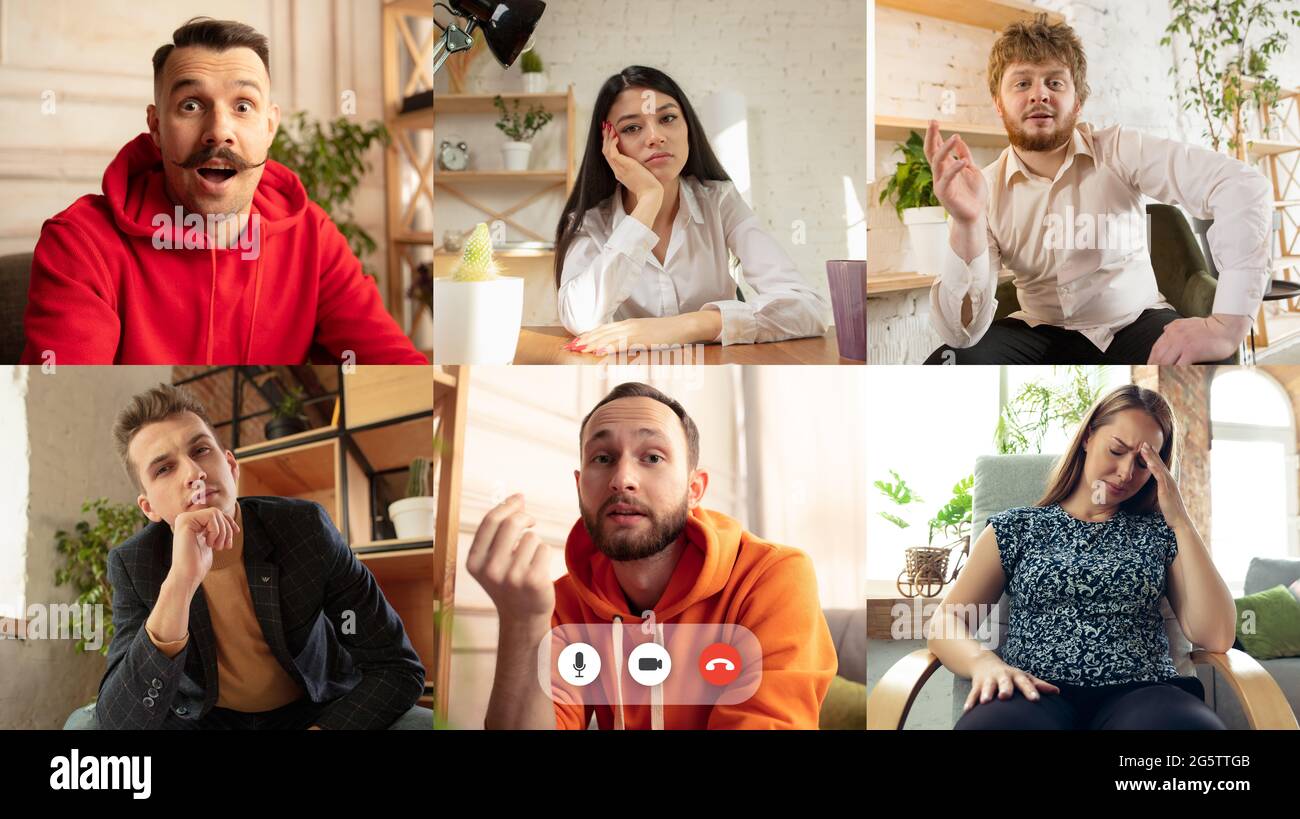 Team working by group video call share ideas brainstorming use video ...