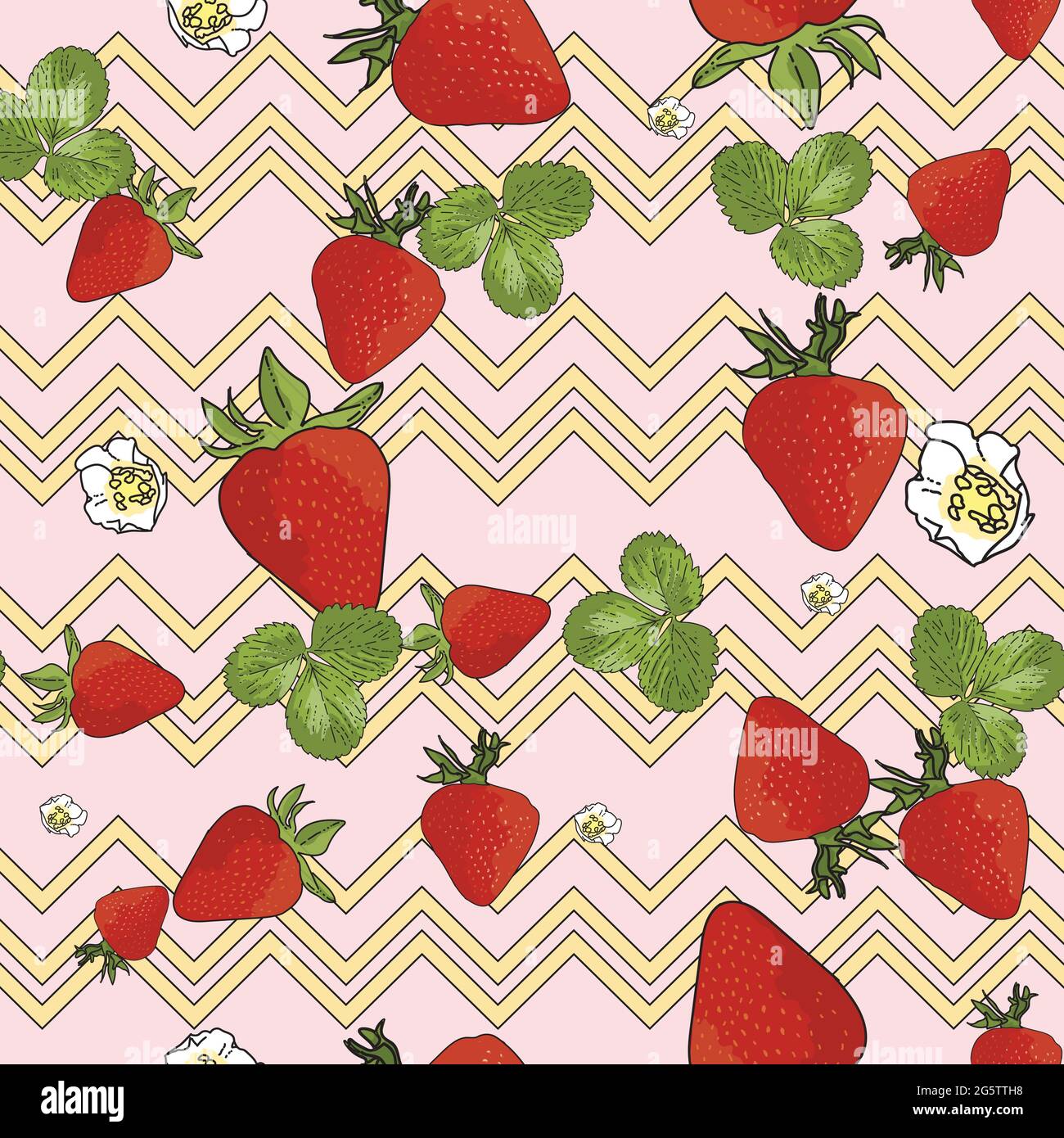 Vector pastel pink background garden strawberries, berry flowers ...