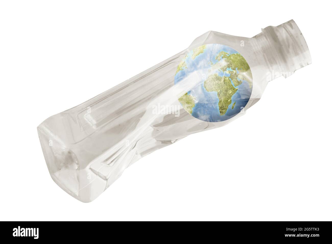Earth in plastic bottle isolated over white background. Plastic ...