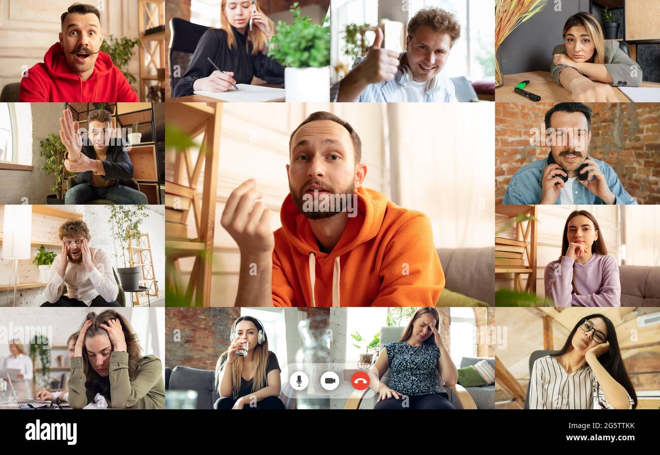 Team working by group video call share ideas brainstorming use video ...