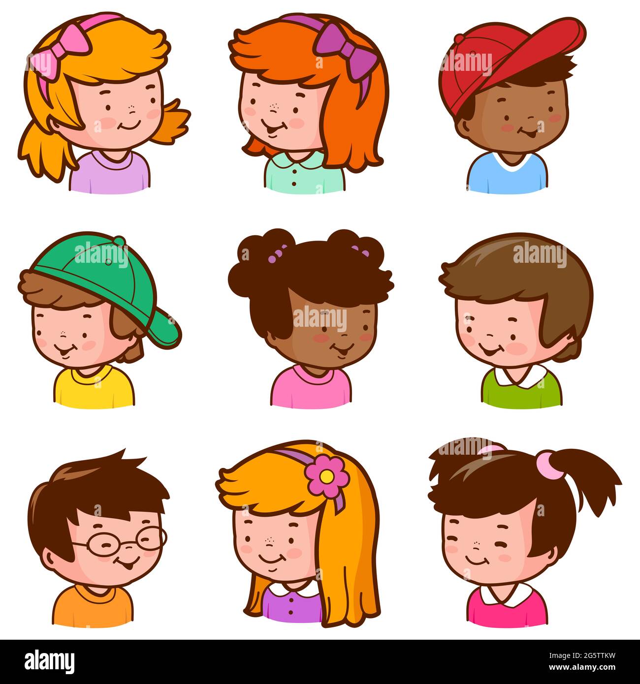 Diverse group of children. Set of children avatars. Set of smiling ...