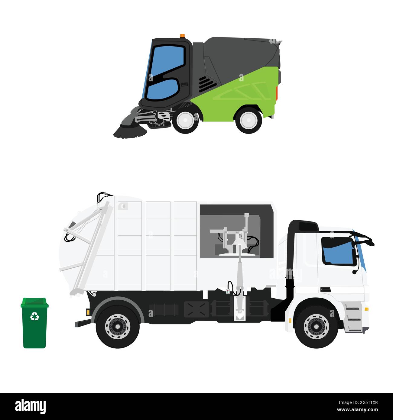Vector illustration. Realistic hi-detailed street sweeper, garbage ...