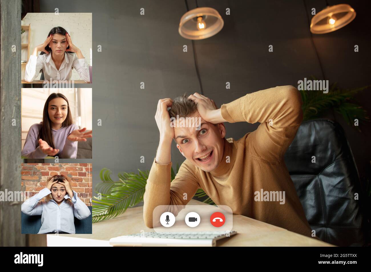 Team working by group video call share ideas brainstorming use video ...