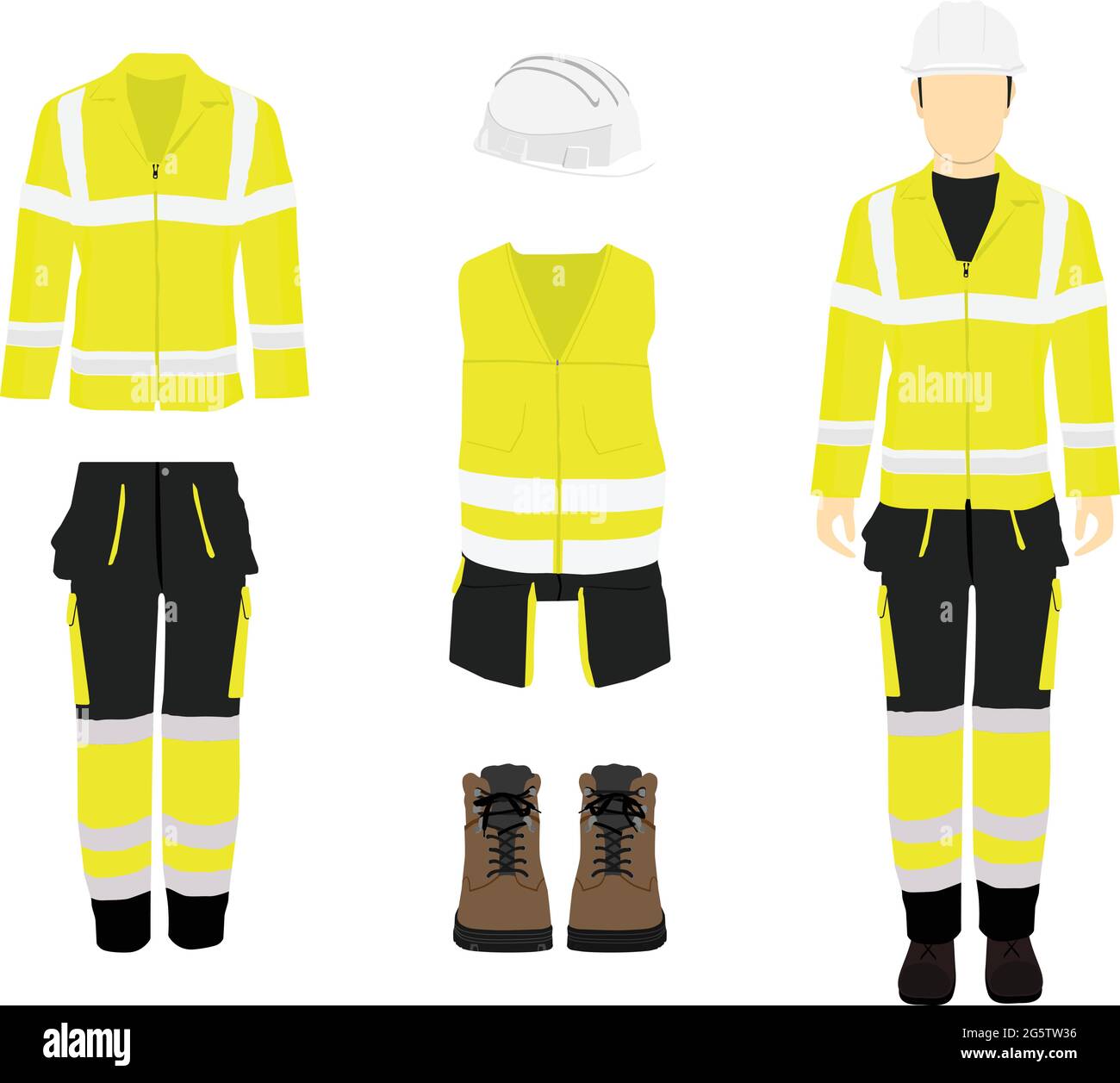 Man worker in uniform. Professional protective clothes, boots and ...