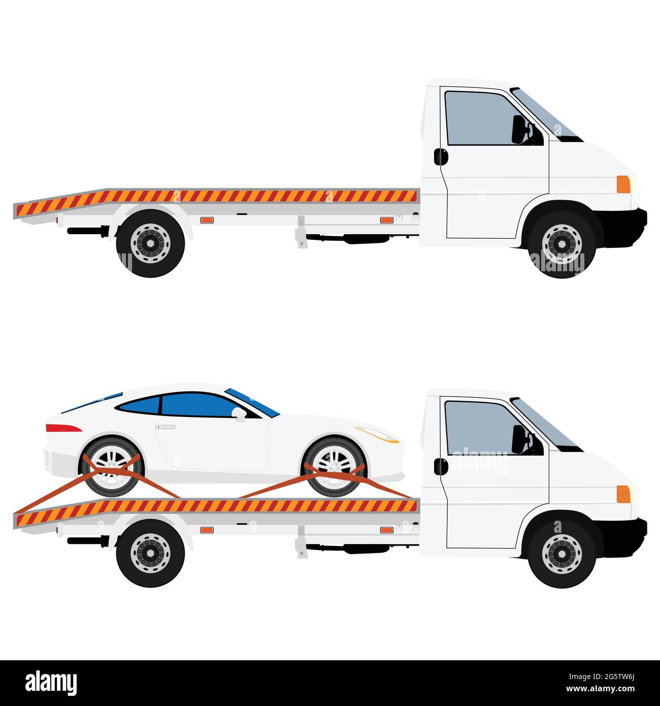 Tow truck delivers the damaged vehicle car. Vector illustration ...