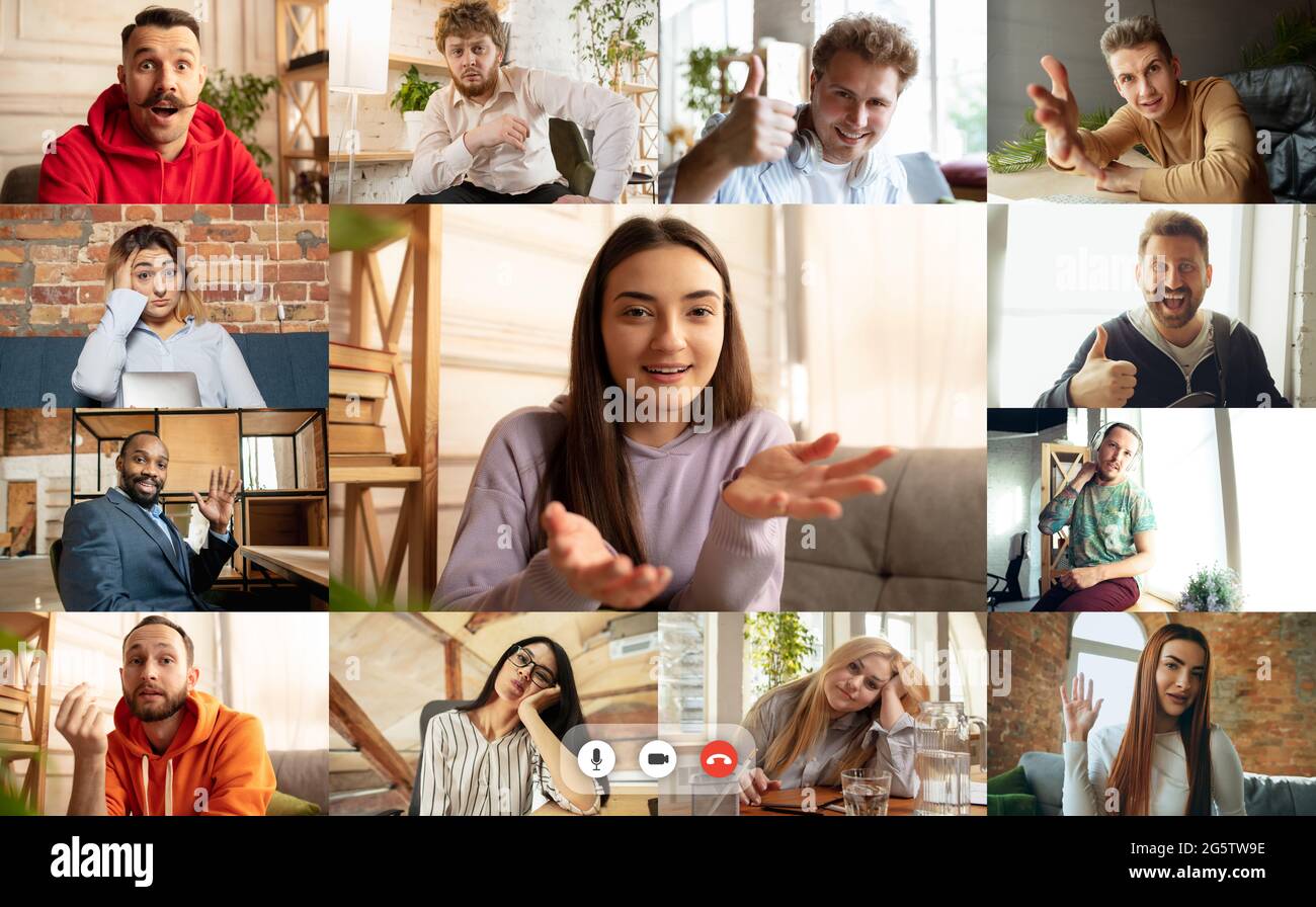 Team working by group video call share ideas brainstorming use video ...