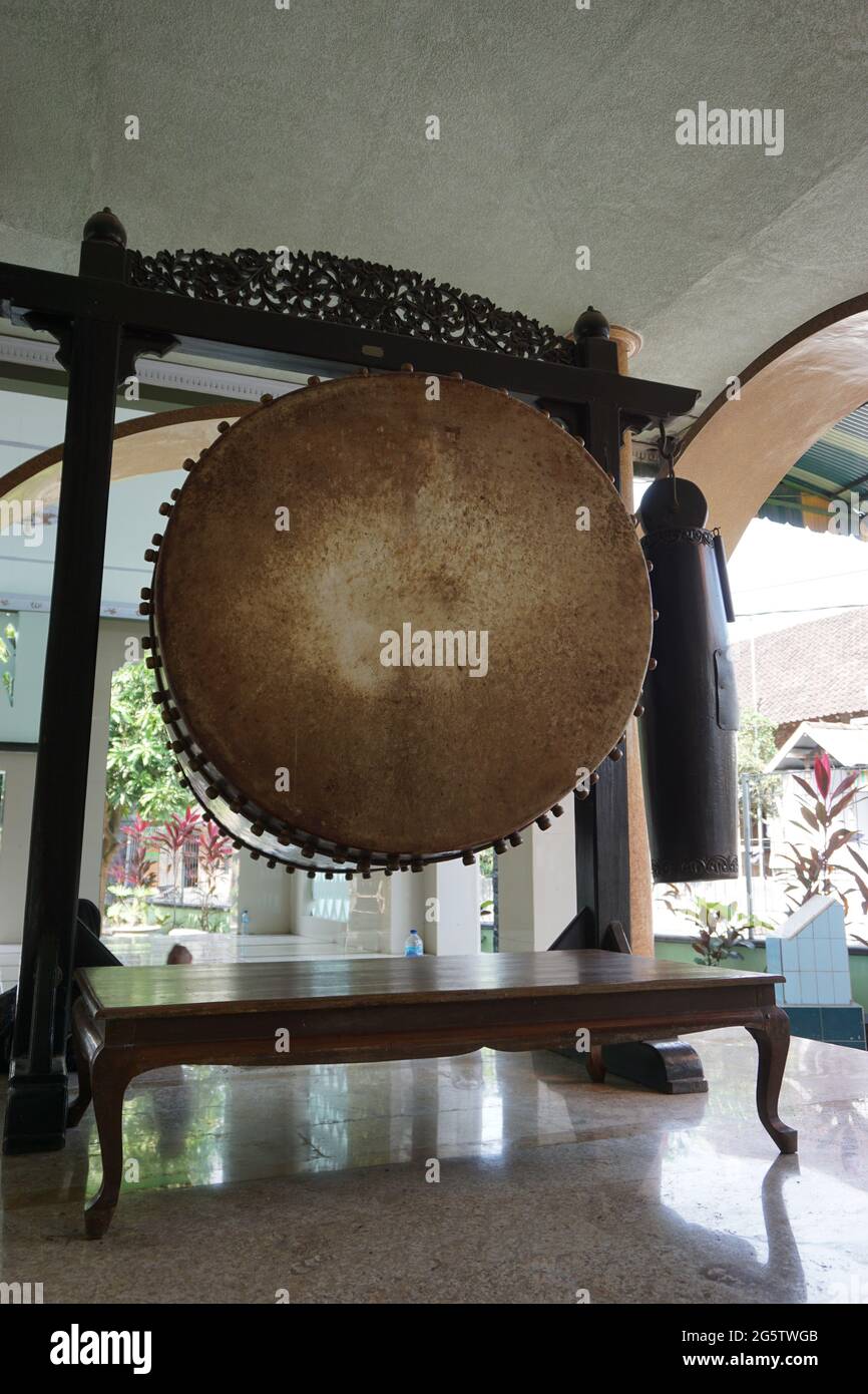 Bedug on mosque. Beduk or bedug large double-barreled drum with buffalo ...