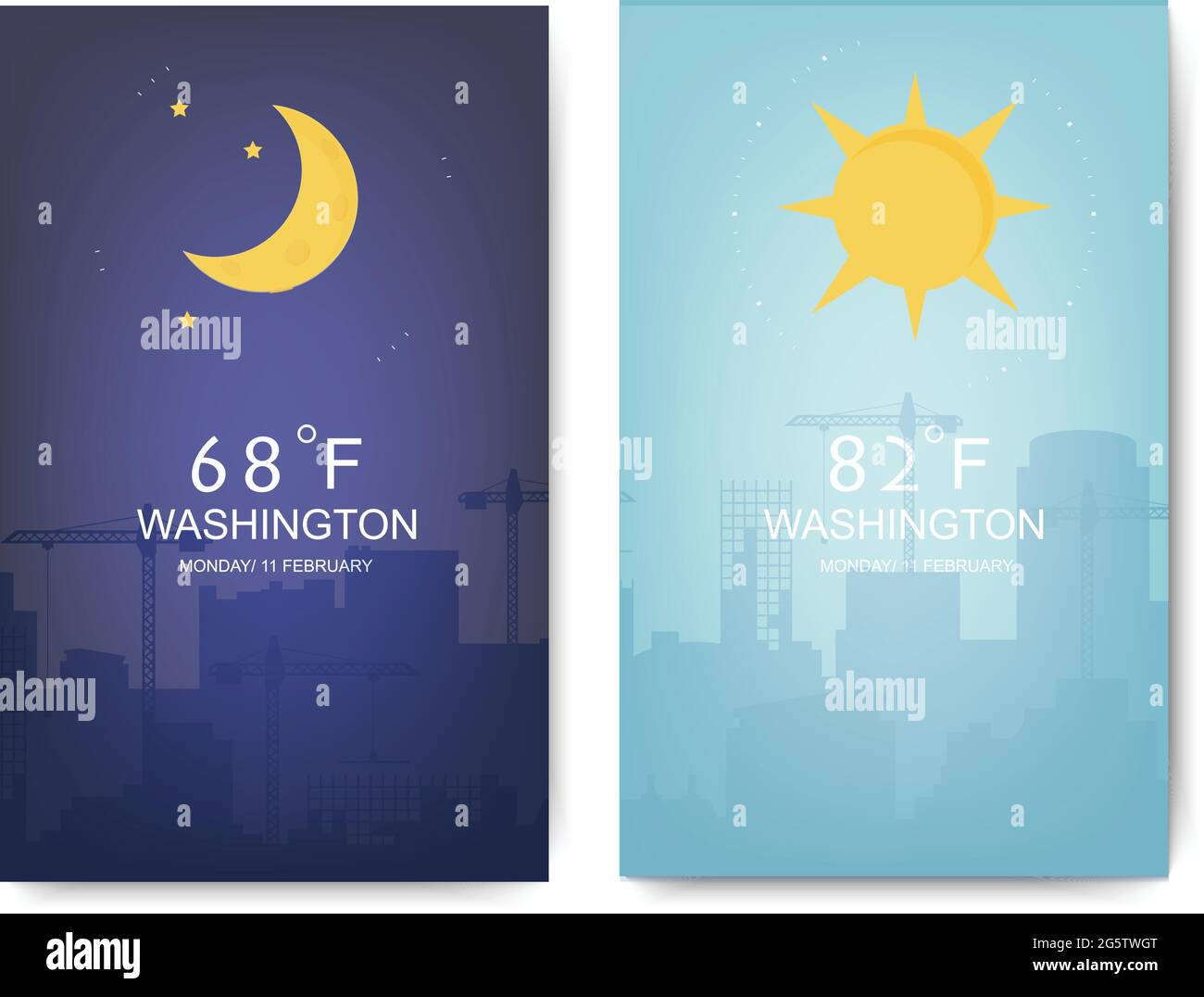 Day and night landscape illustration with sun, moon, stars ,clouds ...
