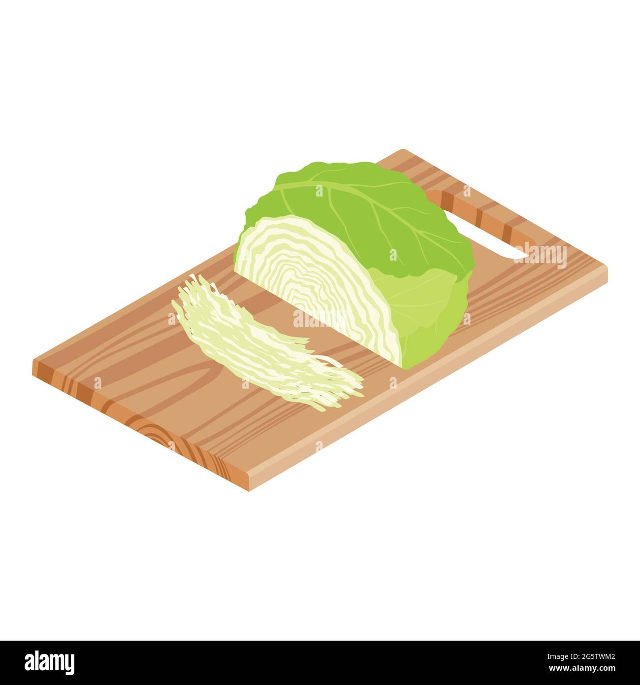 Cabbage and cutted cabbage on wooden chopping board isolated on white ...