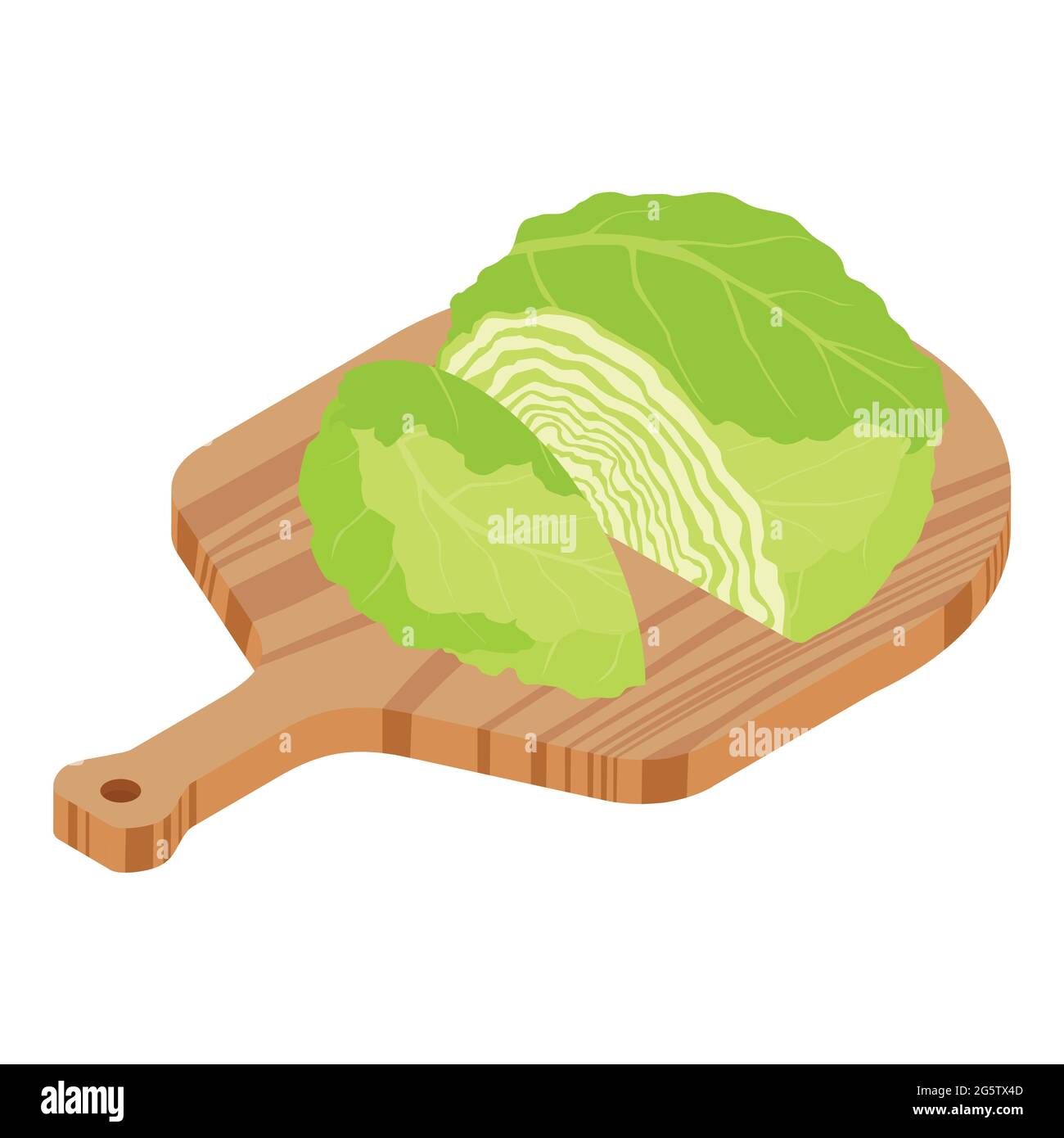 Cabbage slice and cutted cabbage on wooden chopping board isolated on ...