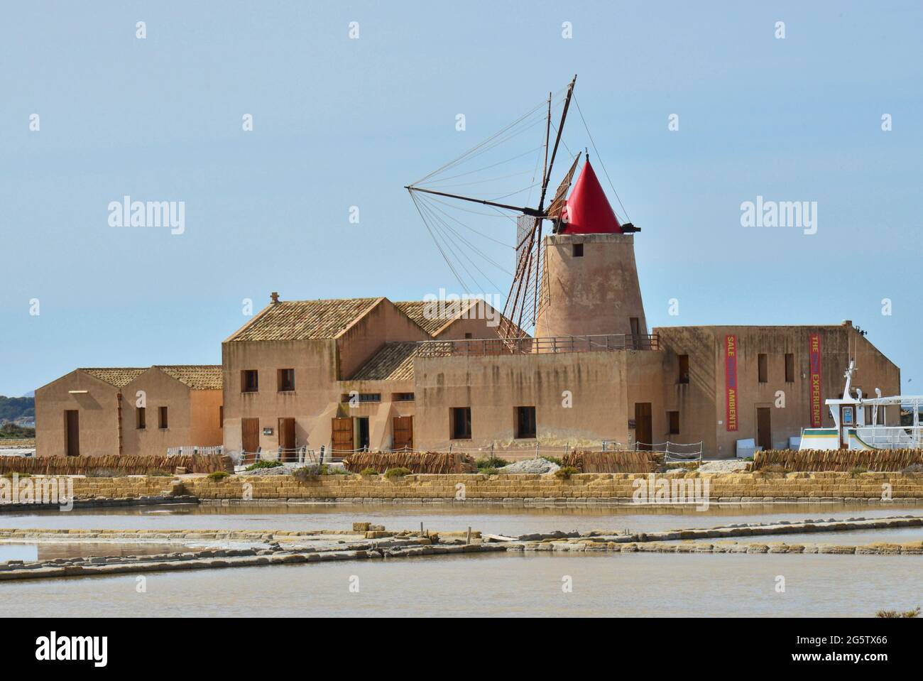 ITALY. SICILY.MARSALA. THE WINDMILL OF THE SALT PANS AT LES SALINES ...
