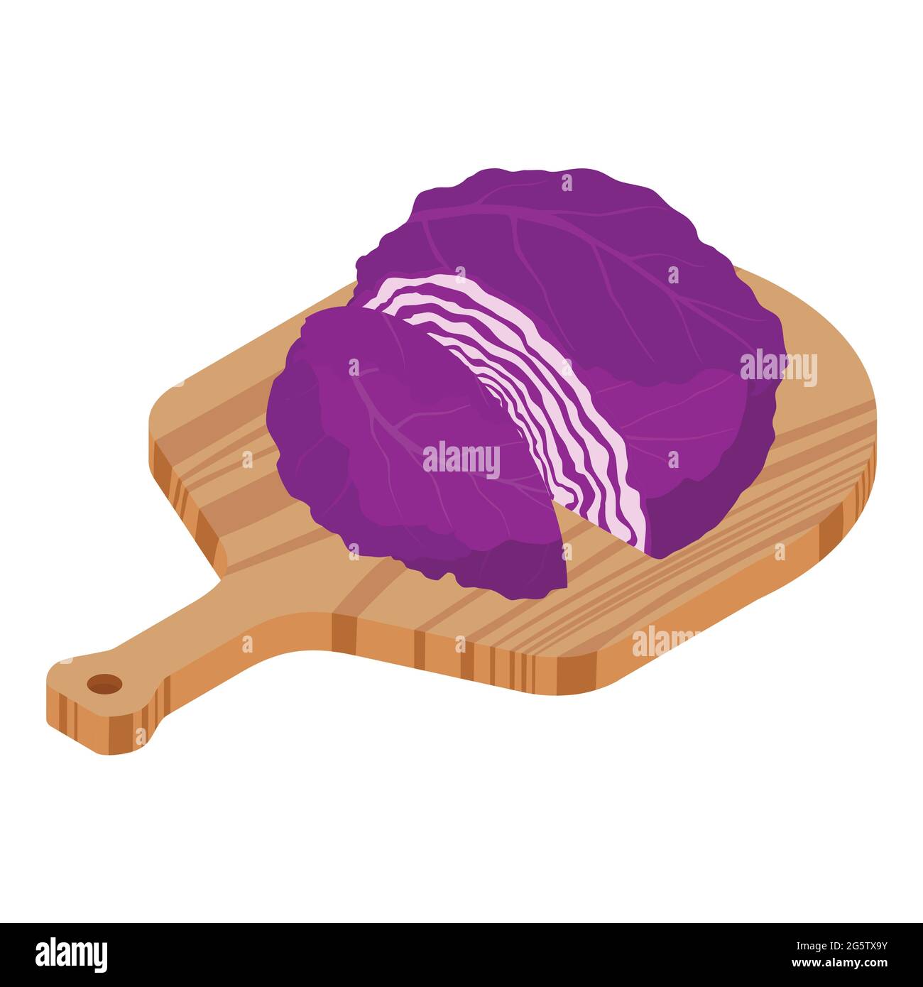 Red cabbage slice and cutted cabbage on wooden chopping board isolated ...