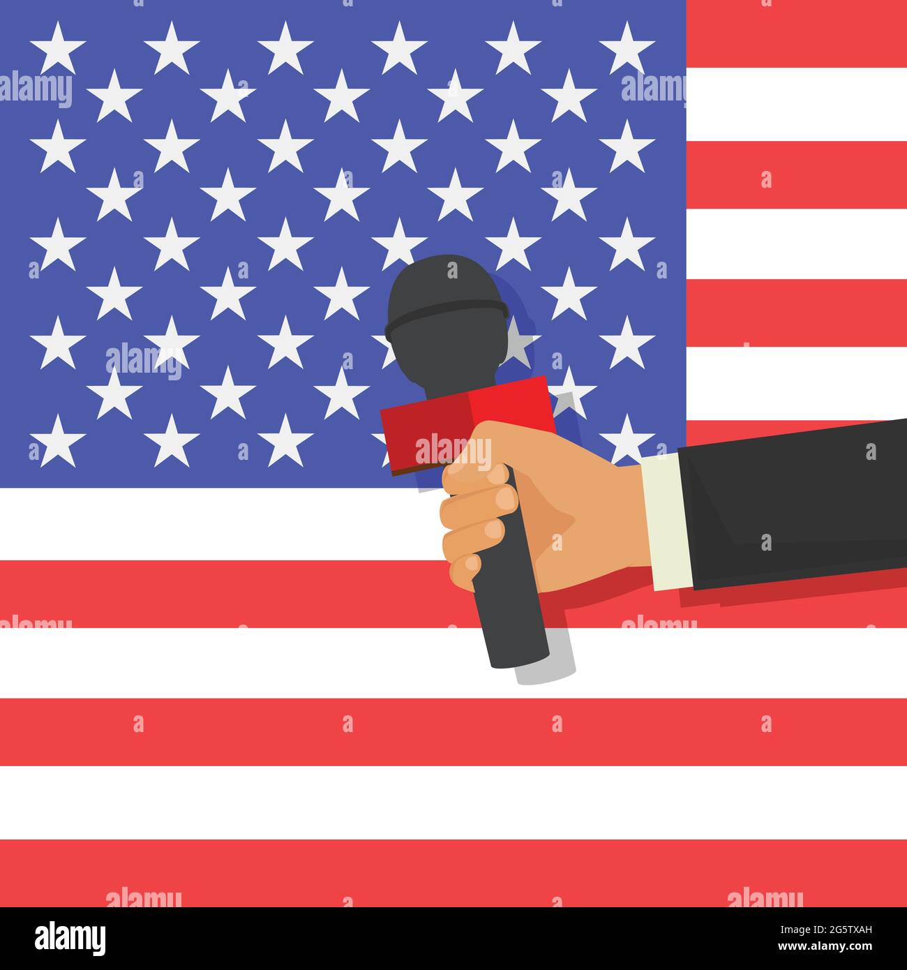 Journalism concept. Hand holding microphone. Press hand flat hand ...