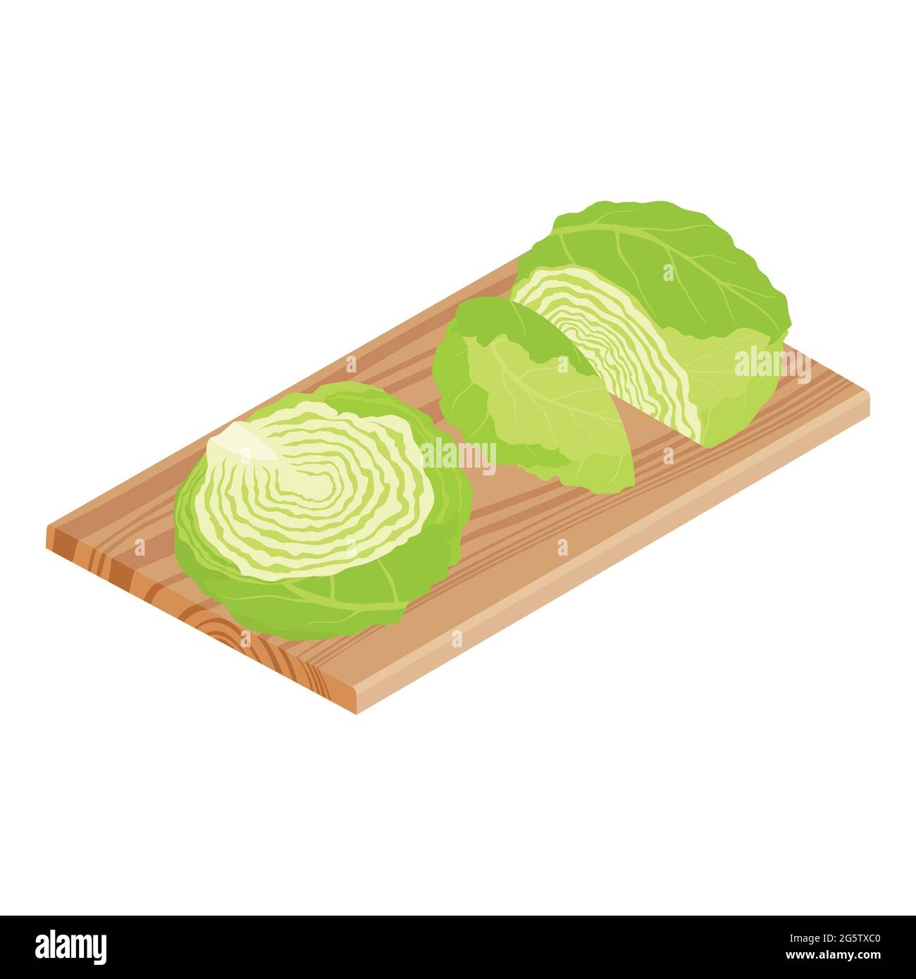 Cabbage slice and cutted cabbage on wooden chopping board isolated on ...