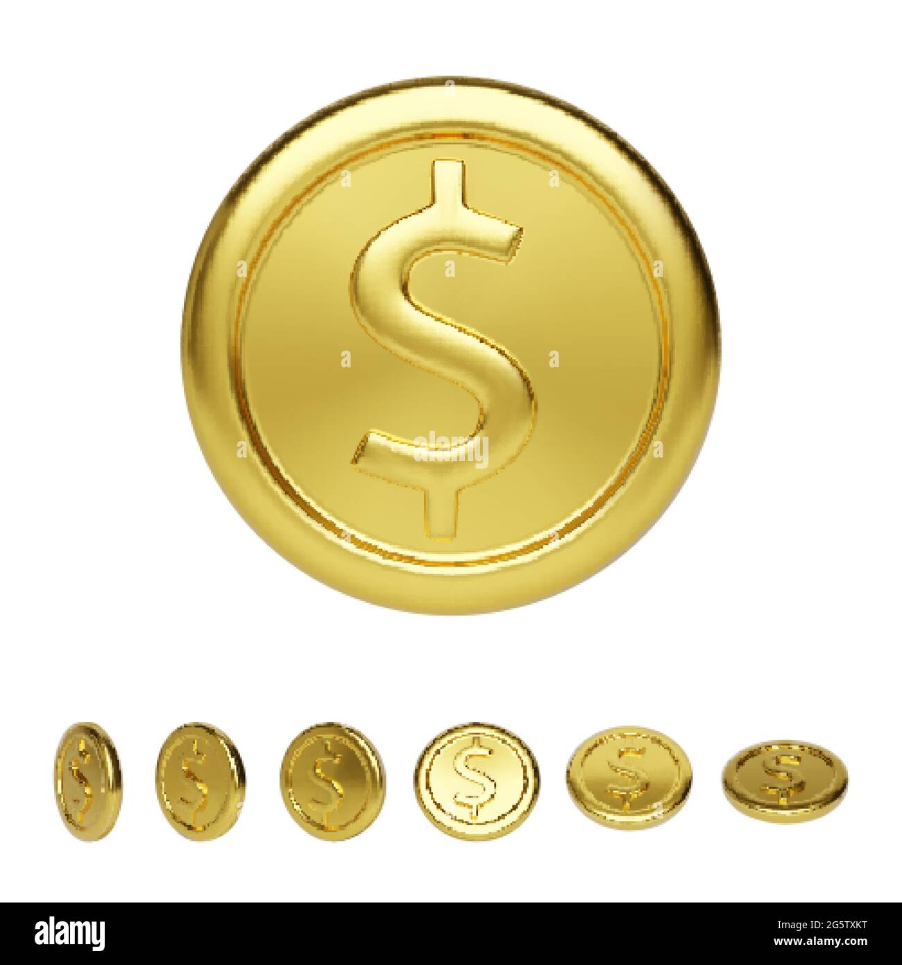 Golden coin front view and different position. Realistic render of ...