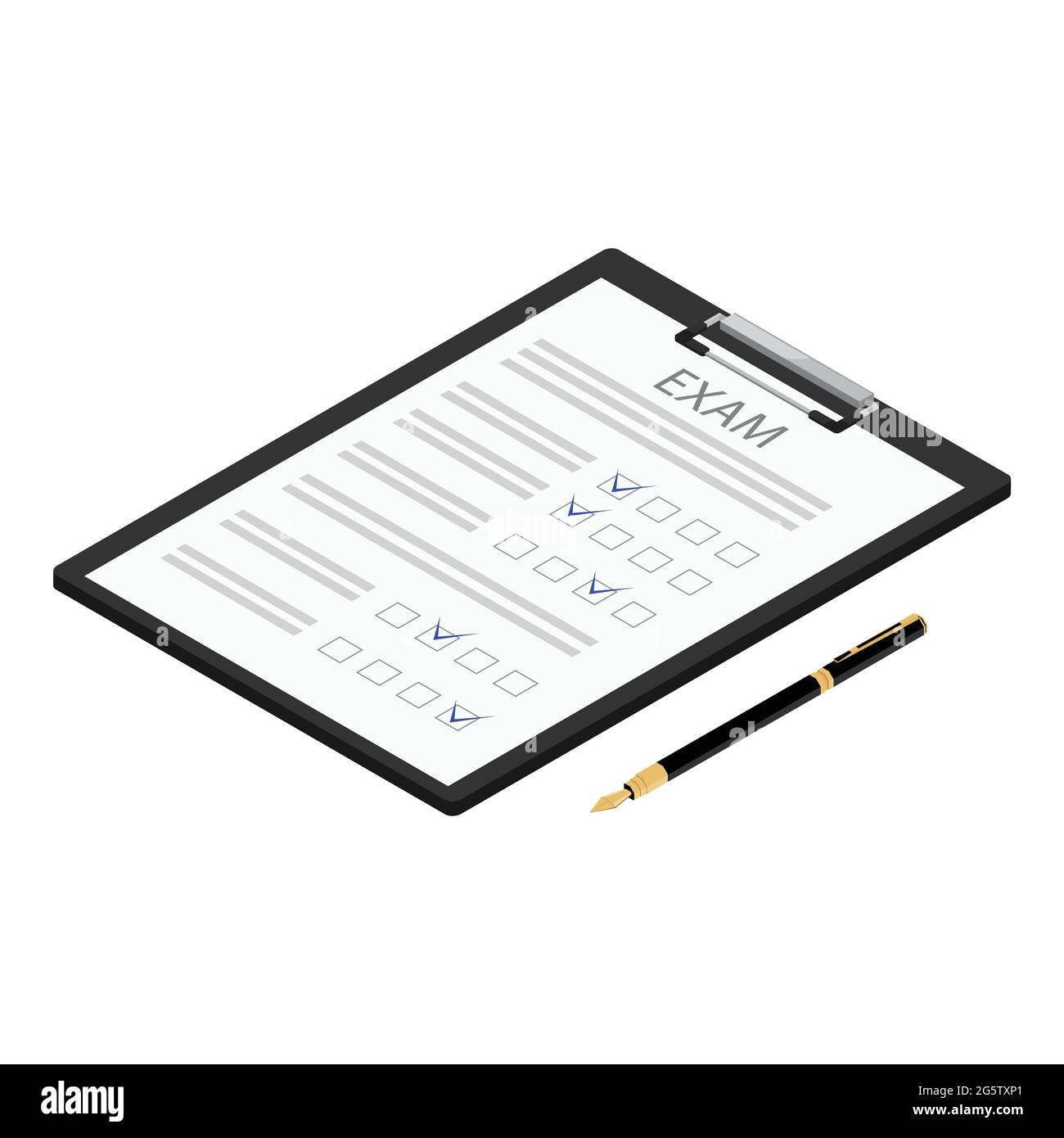 Exam sheet and pen isolated on white background, isometric view. Vector ...