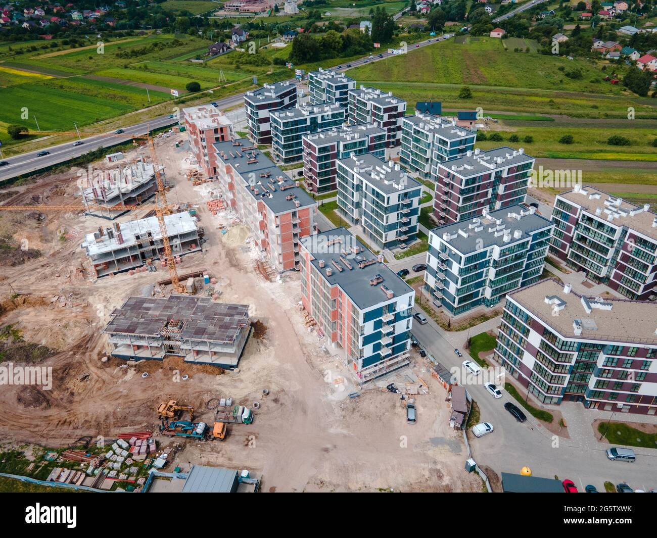 overhead view of construction site apartments building real estate ...