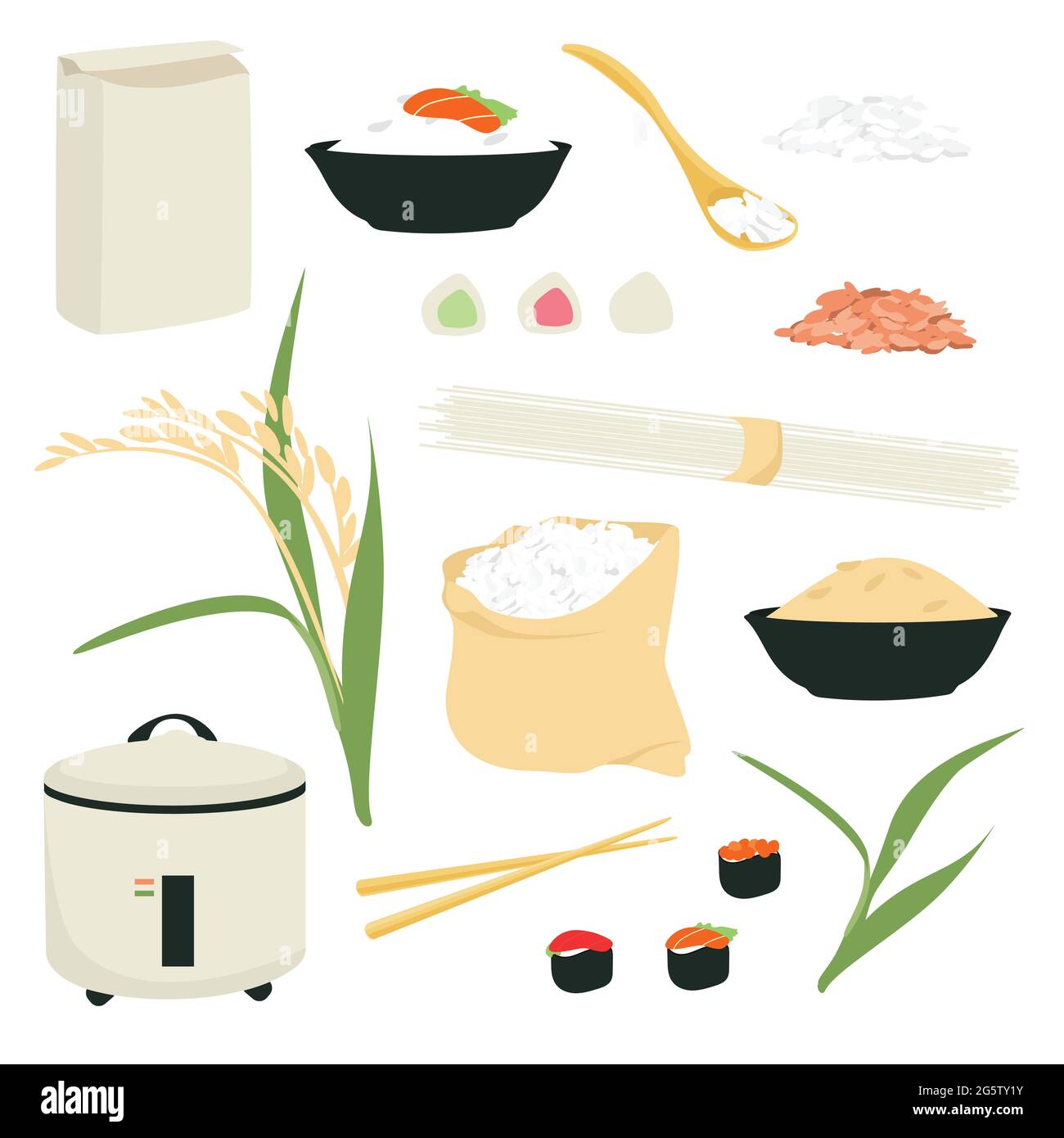 Rice vector icon set. Collection of icons of rice products: noodles ...
