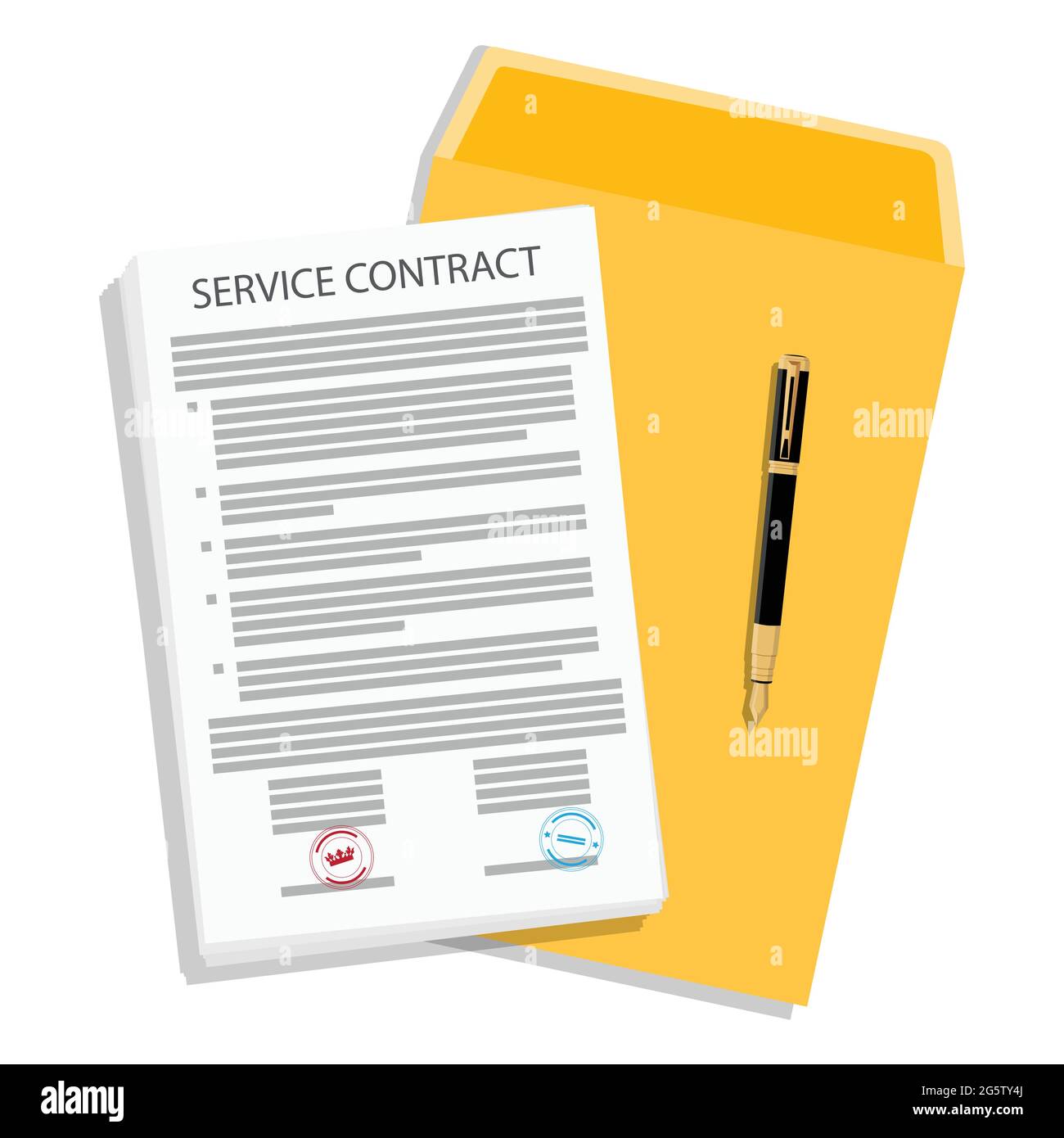 Service contract document, file folder and fountain pen. Signing ...