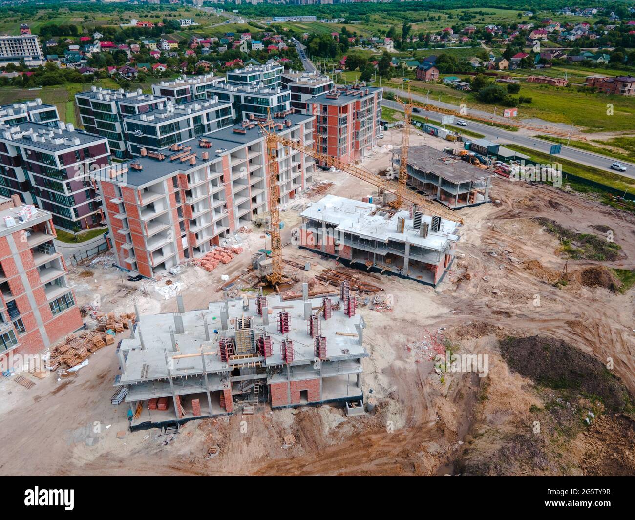 overhead view of construction site apartments building real estate ...