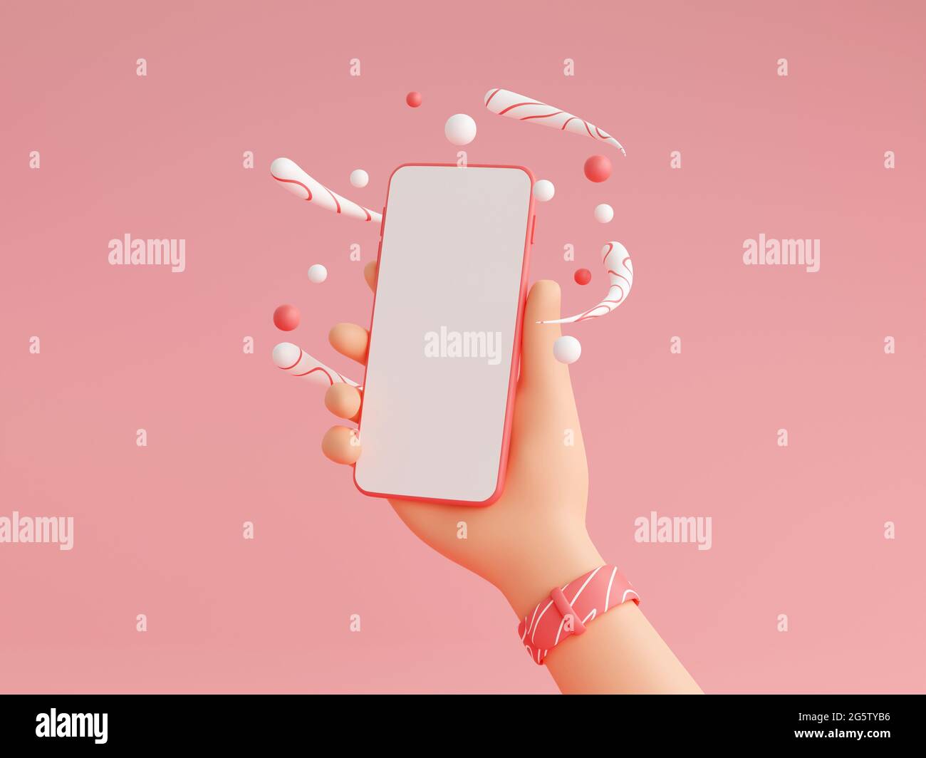 Human hand holding mobile phone with white empty screen 3d render ...
