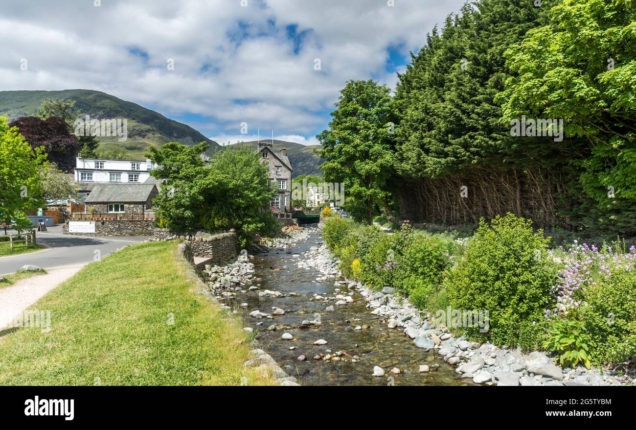 A view towards the village from the lakeside at Glenridding, Ullswater ...