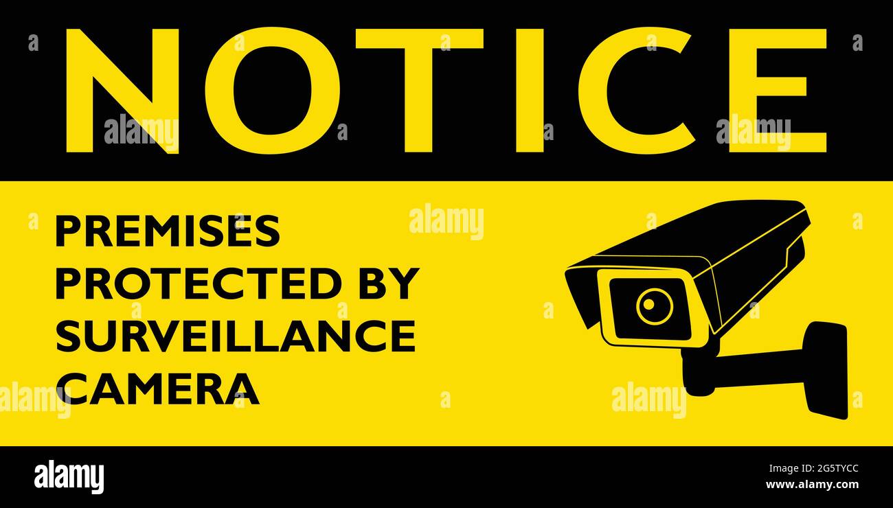 Notice premises protected by surveillance camera yellow sign Stock ...